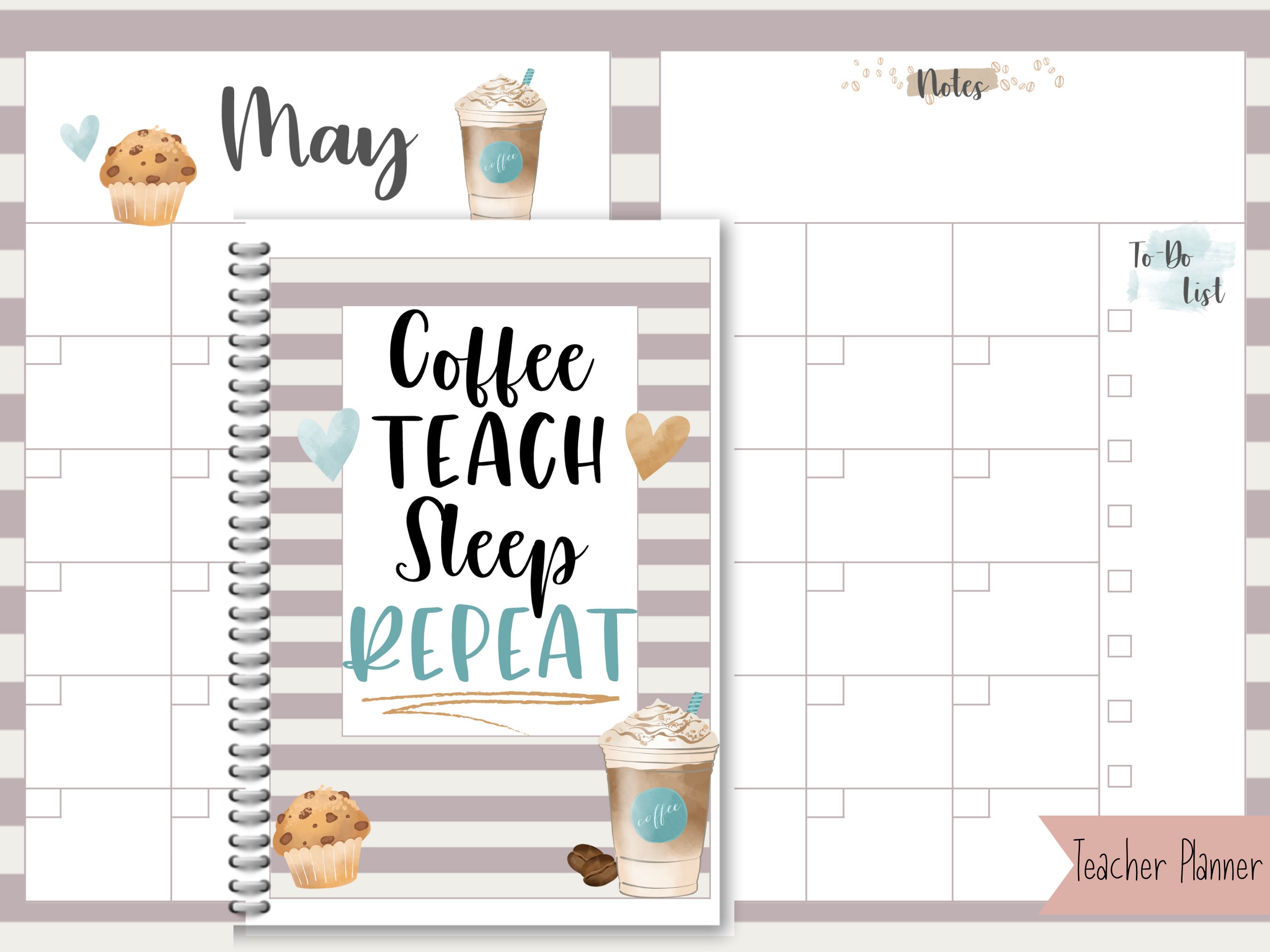Coffee Teach Repeatprintable Teacher Plannerteacher Planner Pageslesson ...
