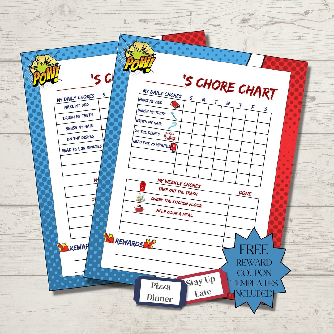 Superhero Chore Chart for Kids|summer Chore Chart|printable Chore Chart ...