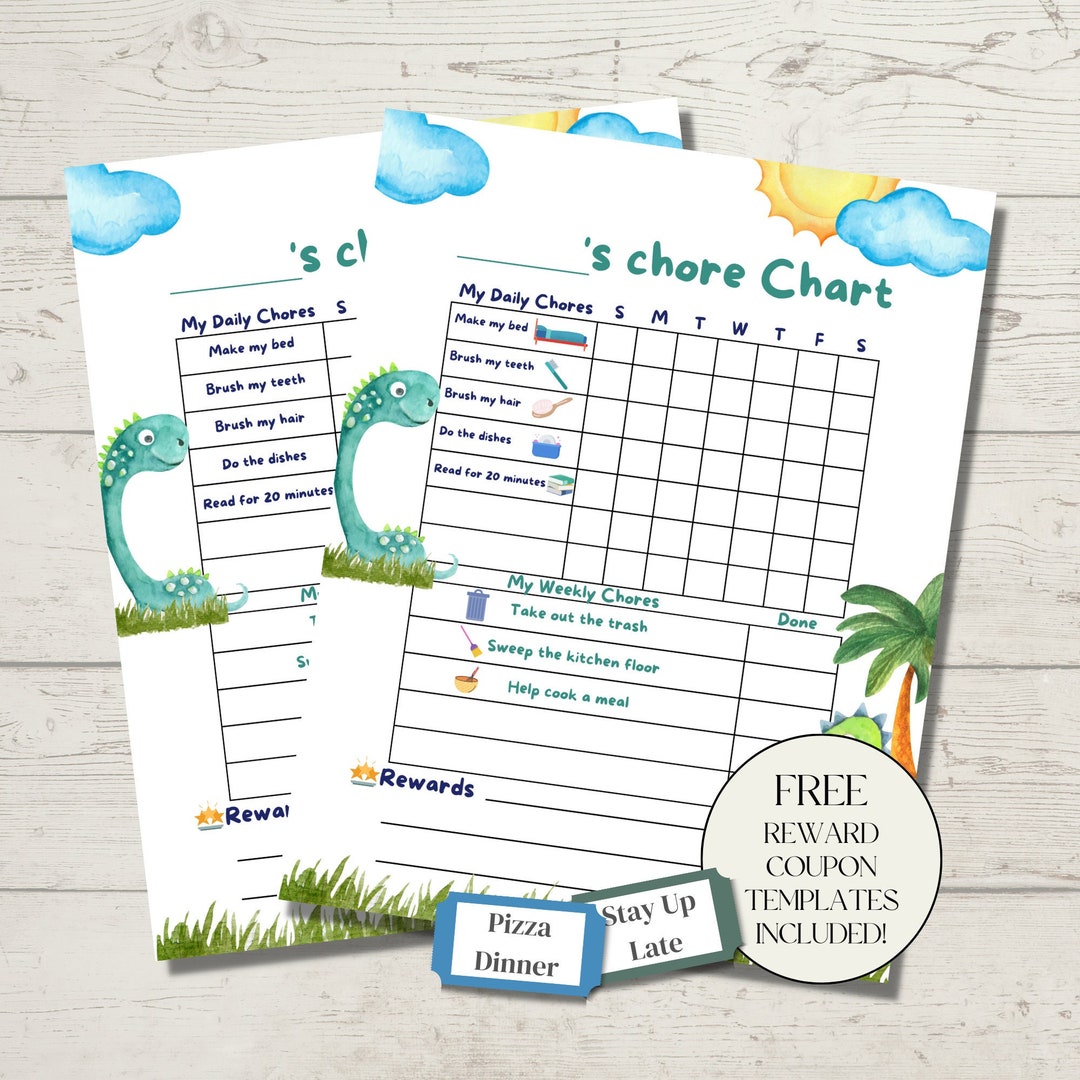 Dinosaur Chore Chart for Kids|summer Chore Chart|printable Chore Chart ...