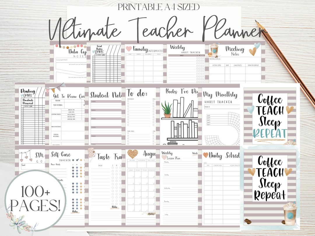 Coffee Teach Repeat|printable Teacher Planner|teacher Planner Pages ...