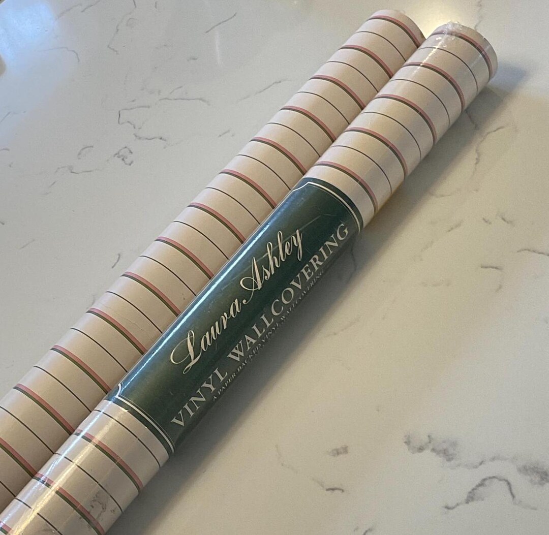 2 Rolls Laura Ashley Wallpaper, Pink & Green Shirt Stripe. 1 Vinyl Roll ...