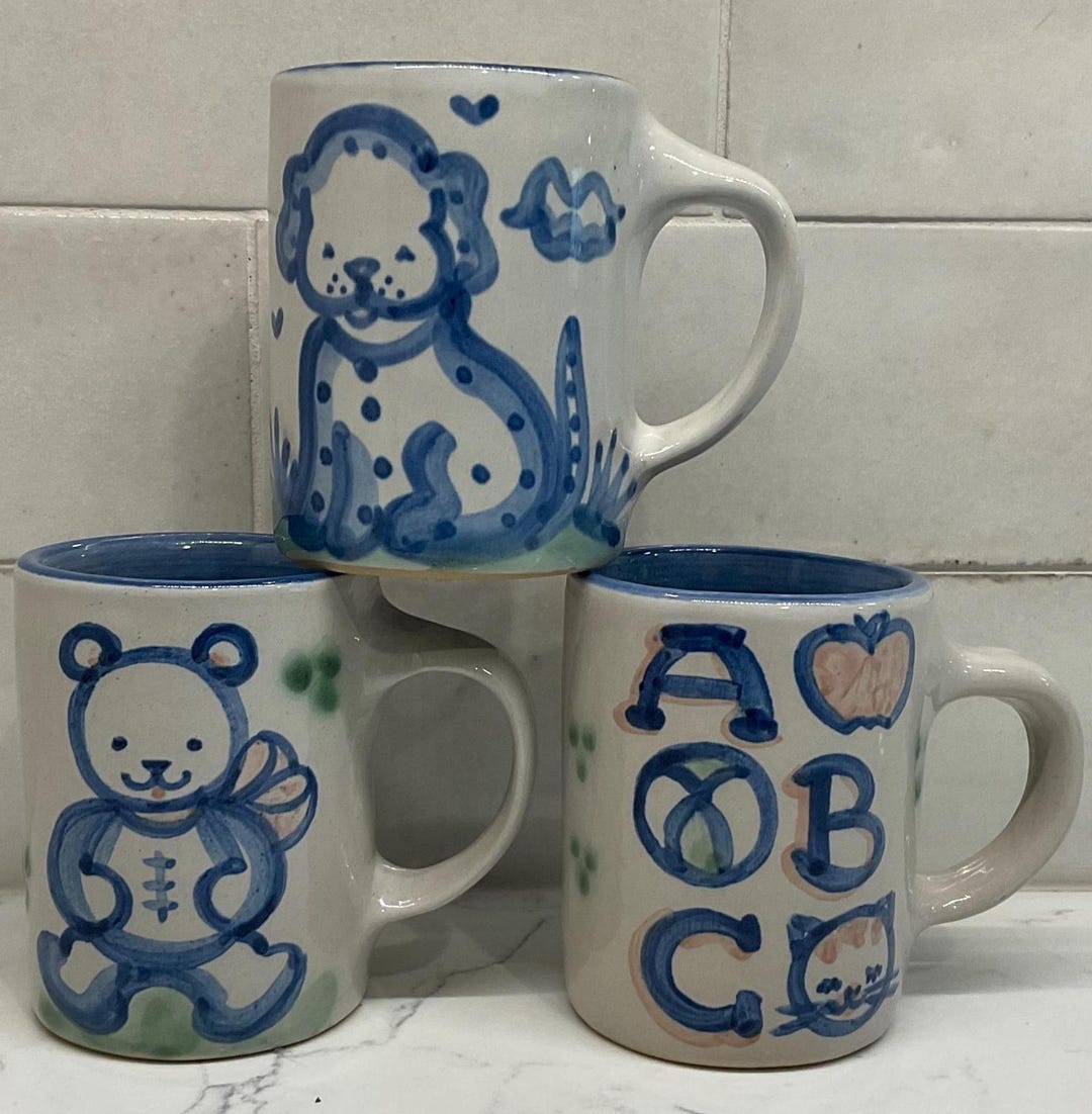 M.A. Hadley Pottery Child’s Milk Juice Mug, CHOICE of Teddy Bear, Puppy ...