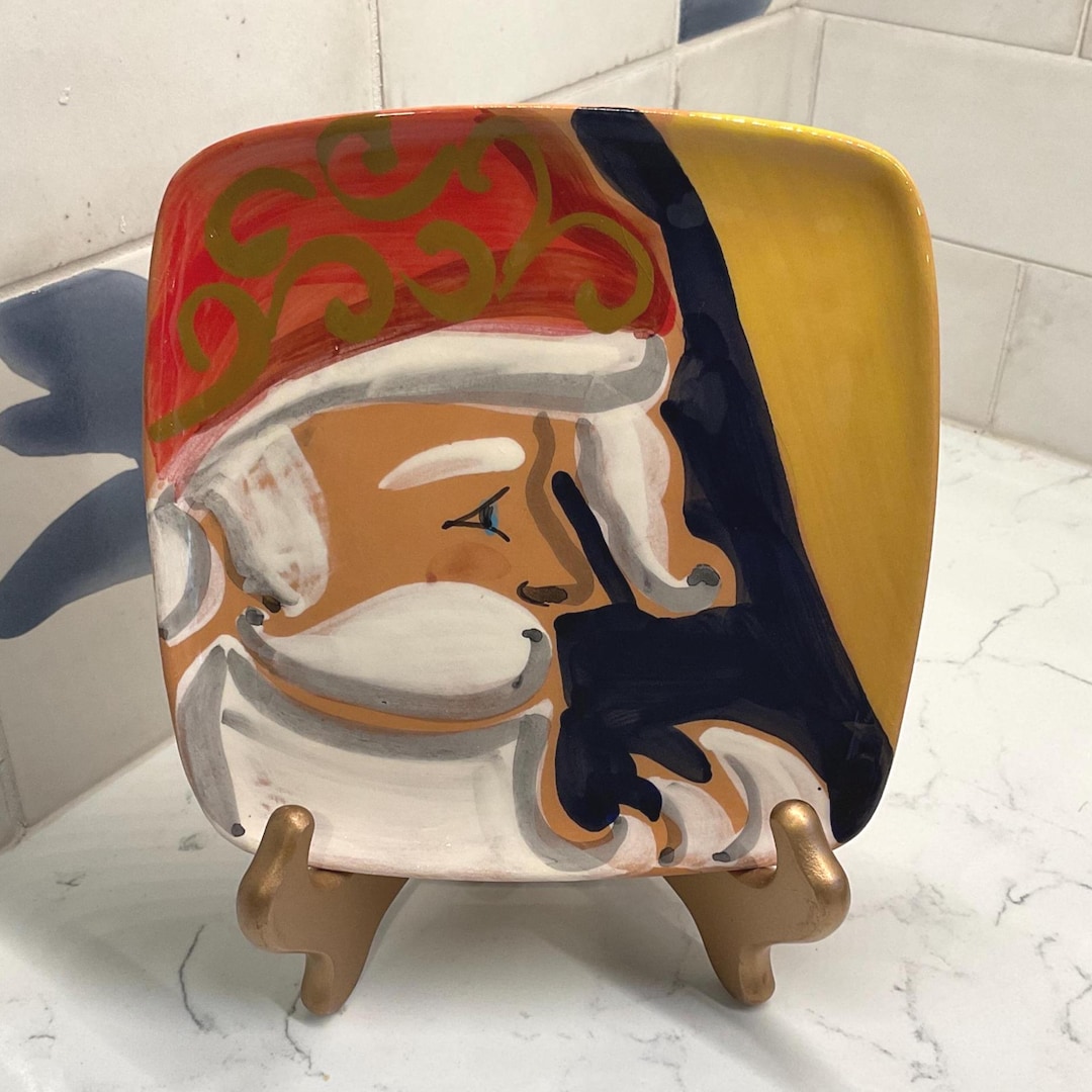 Zrike Italian Pottery Jolly St. Nick Santa Christmas Square Small Plate ...