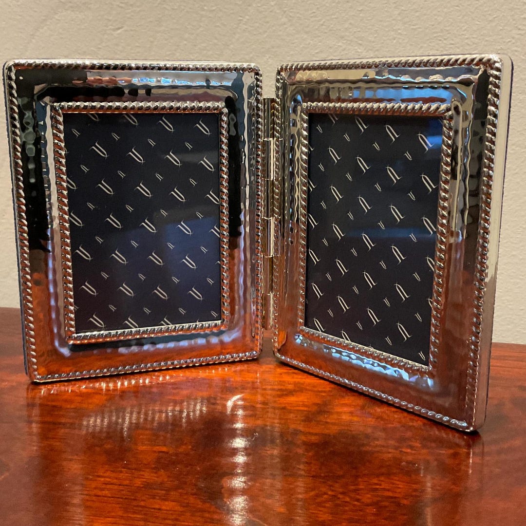 Vintage Double Silver Plate Frame. Holds 2” by 3” Photos. Embossed ...