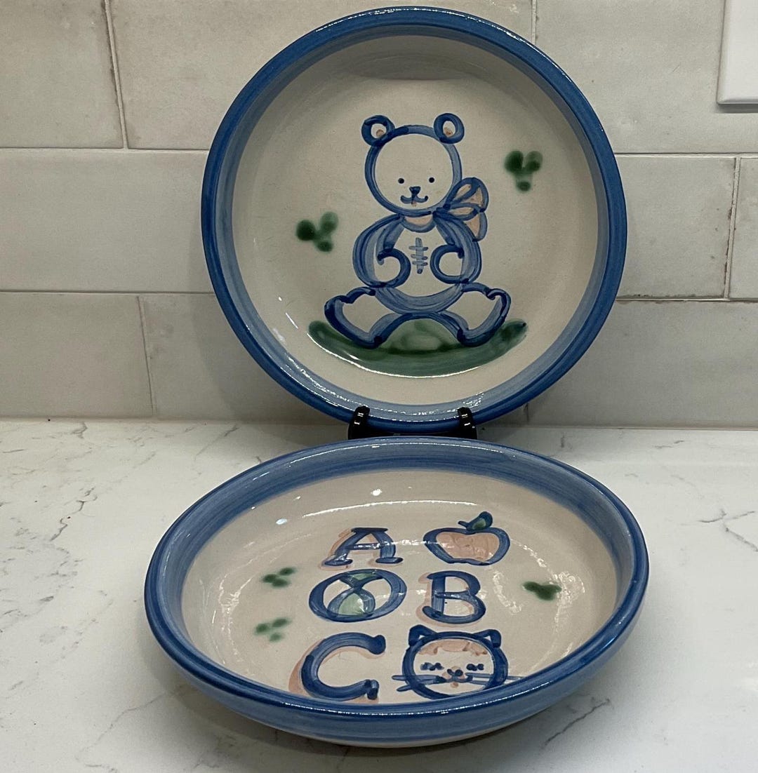 M.A. Hadley Pottery Childs Plate, Pasta Bowl, Teddy Bear, Inside, 7 3/4 ...