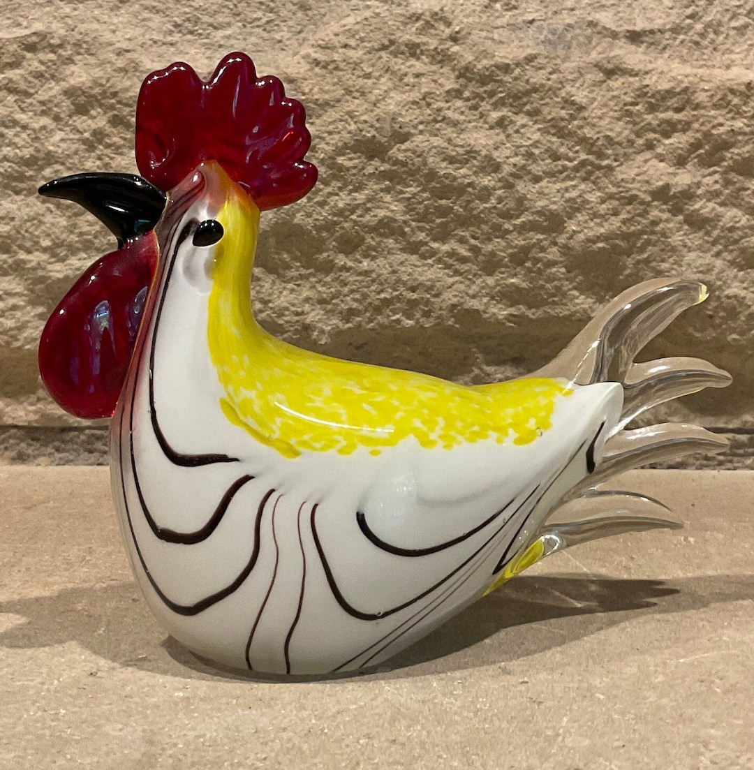 Art Glass Chicken Hen Rooster, Mouth-blown Murano Stye. Red, Yellow ...