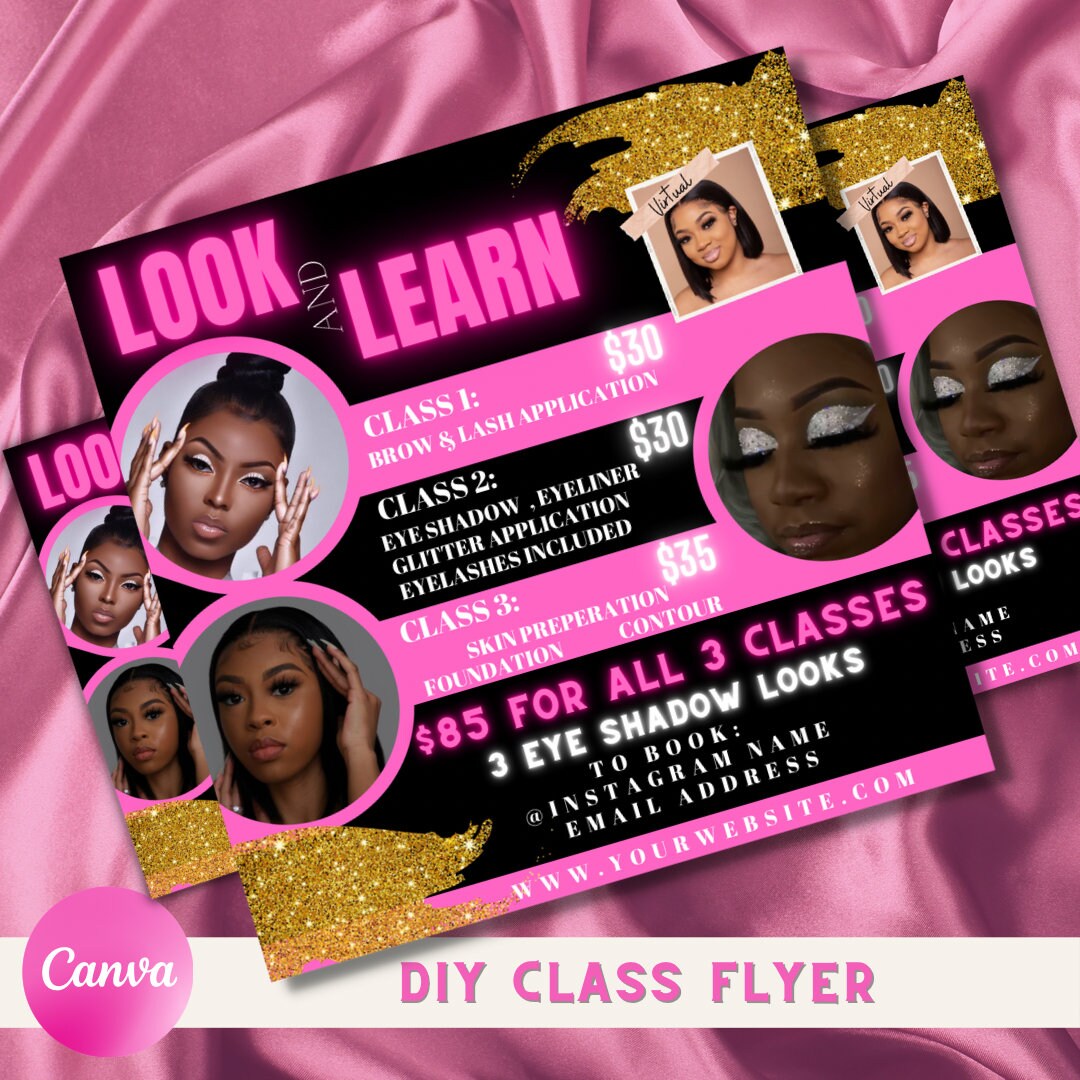 DIY Pink & Black Makeup Class Flyer, DIY Virtual Class Flyer, Editable ...