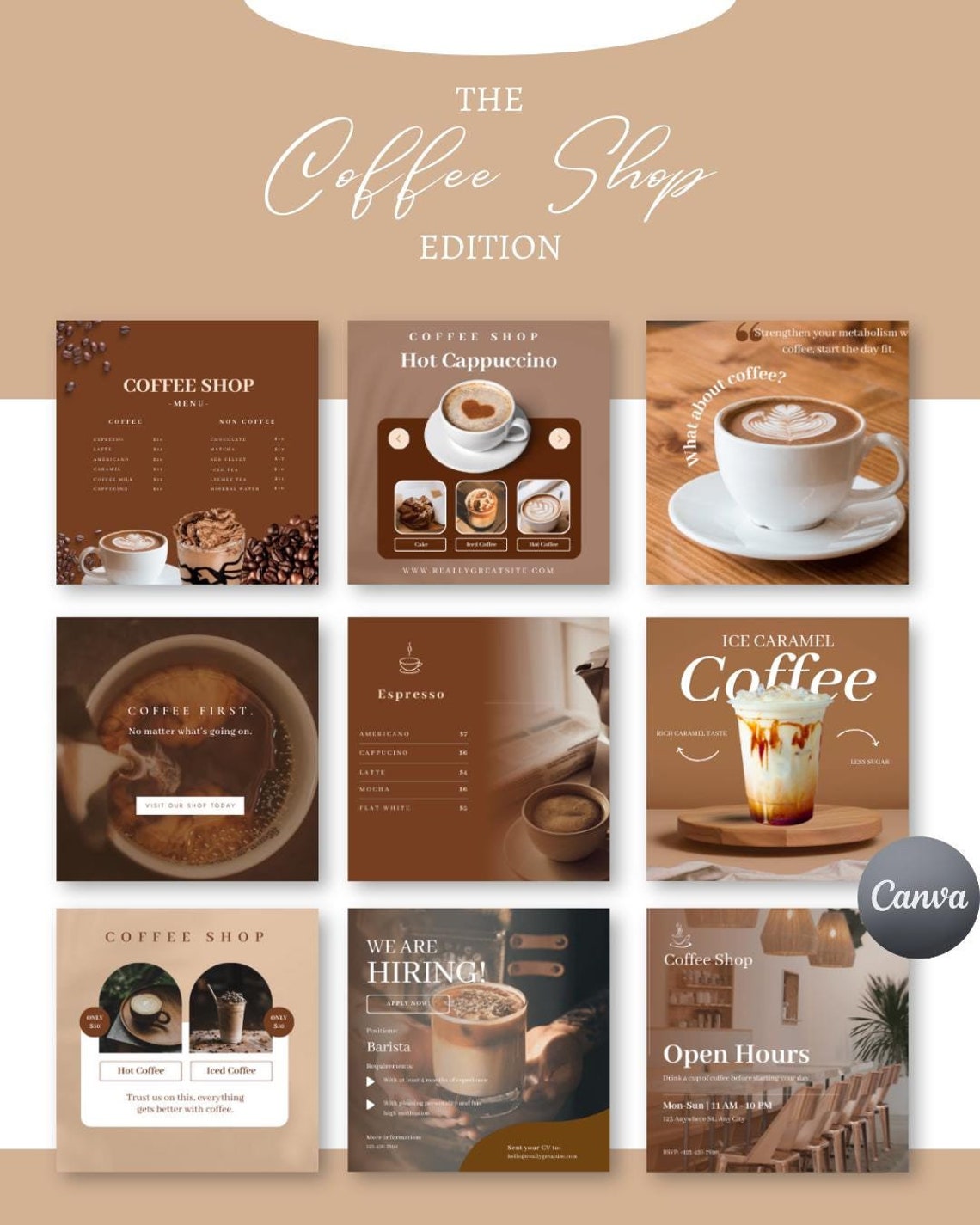 Coffee Shop Social Media Templates: Cafe Branding (canva Editable) - Etsy