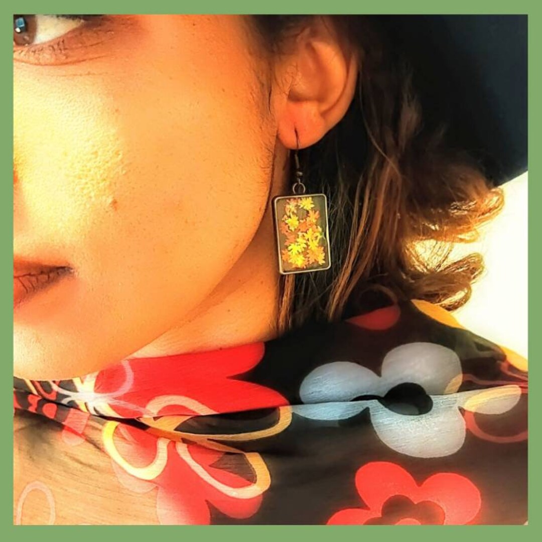 Earrings Bezel Earrings Fall Leaves Resin Earrings Leaf - Etsy