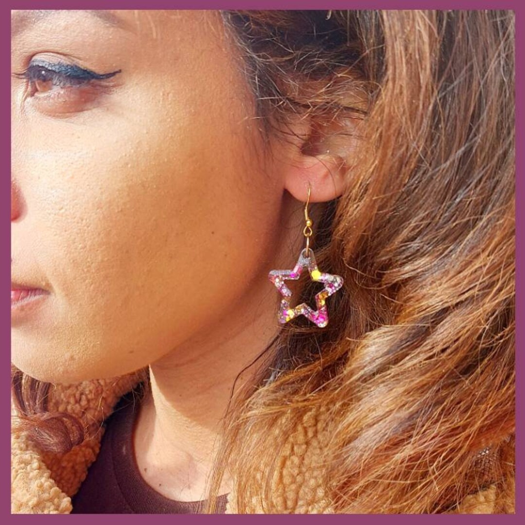 Earrings | Resin Star Earrings | Starbrite Earrings | Glitter Star ...