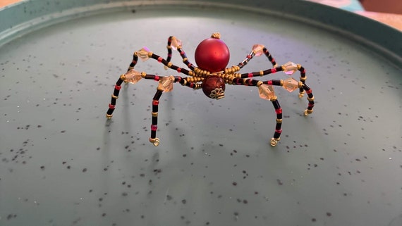 Maroon and Gold Beaded Spider - Etsy