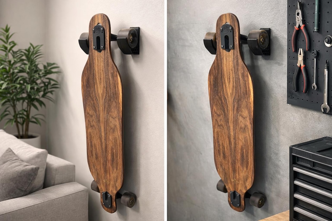 Skateboard Wall Mount & Longboard Holder | Vertical Wheel Hook Display ...