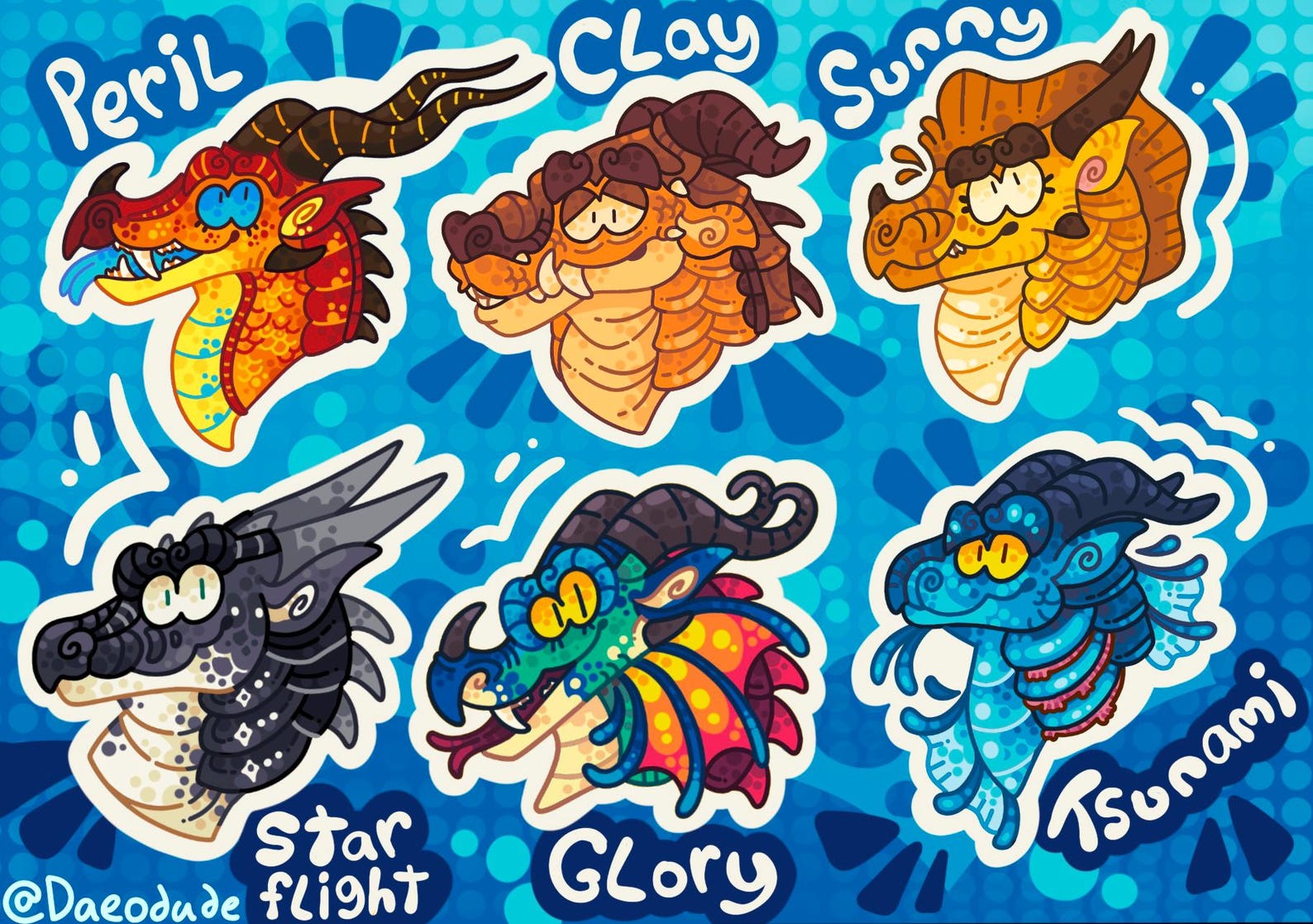 Wings of Fire Set of Three Stickers Featuring: Peril, Clay, Sunny ...