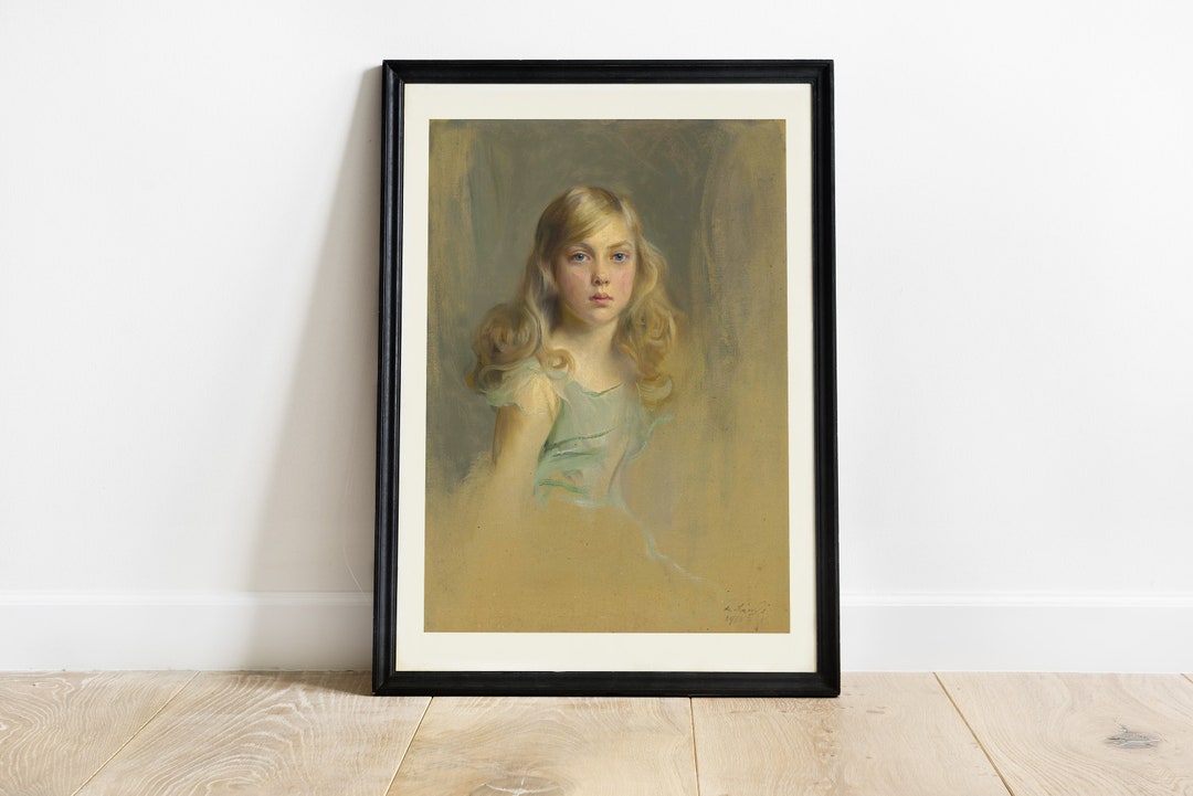 Vintage Girl Portrait Painting Girls Room Art Print Neutral - Etsy