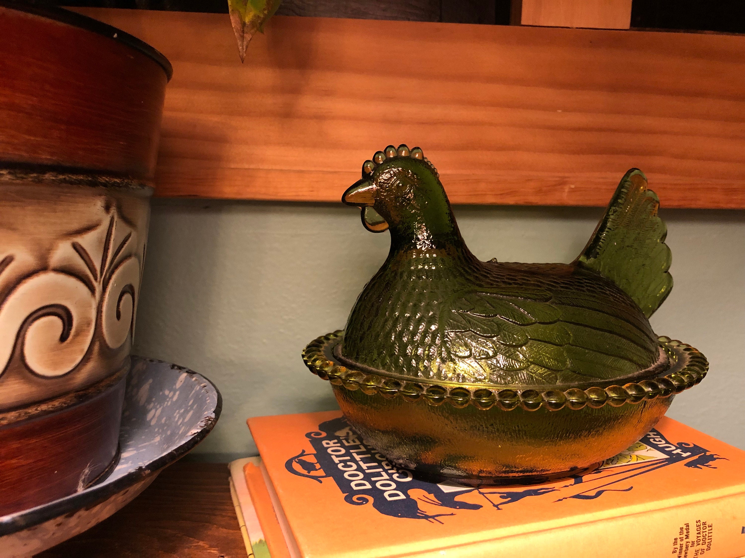Vintage Indiana Glass Avocado Green Nesting Hen on Nest - Etsy