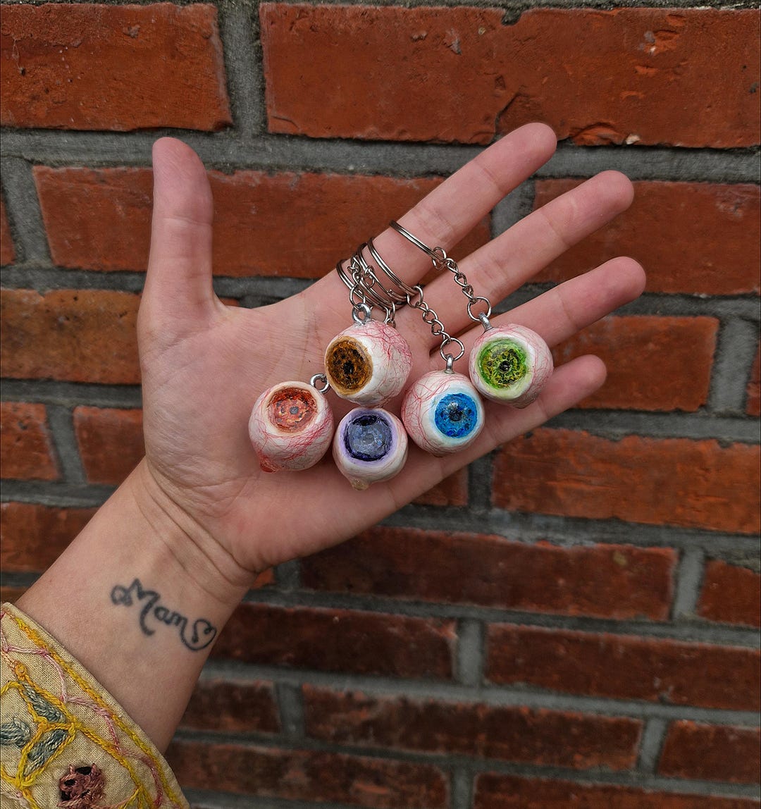 Slimy Eerie Surreal Wet Red Eye Ball Keychain Mutated Handcrafted Flesh ...