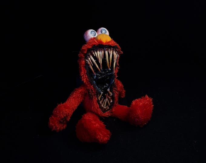 Creepy Horror Red Elmo Disturbing Spooky Haunted Stuffed Animal Shocking Frightening Monster ...