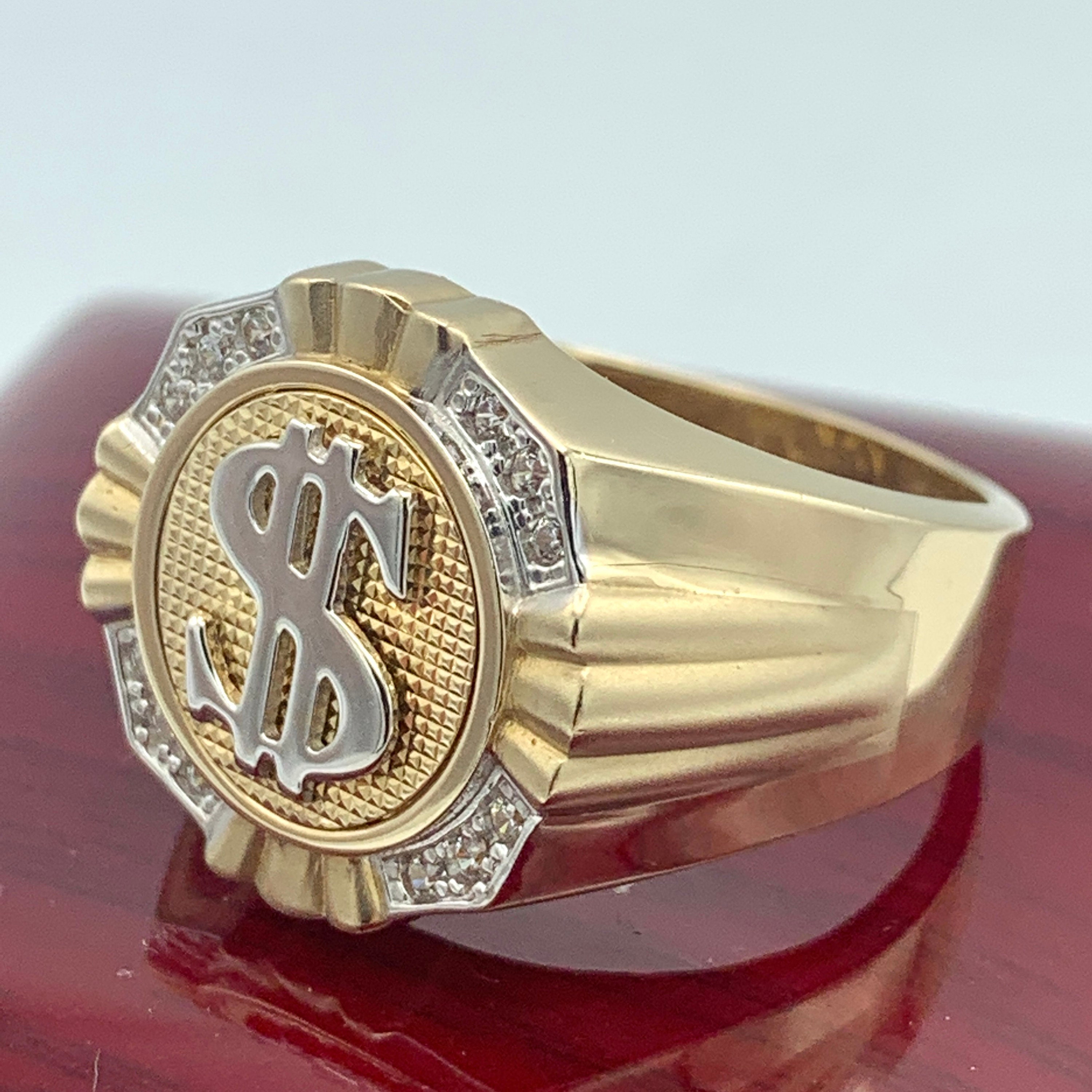 14k Gold Dollar Sign Ring for Men - Etsy
