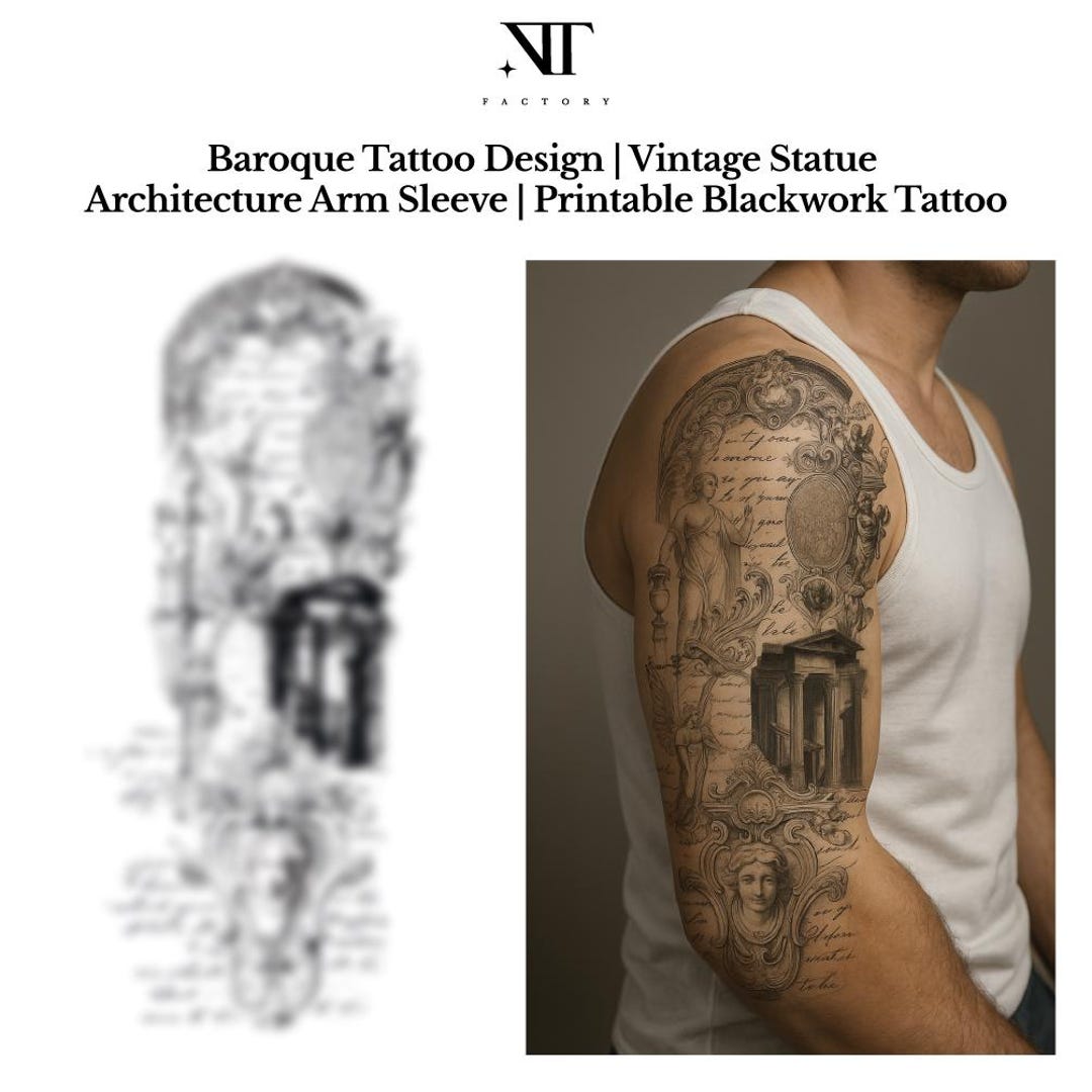 Baroque Tattoo Design Vintage Statue & Architecture Arm Sleeve ...