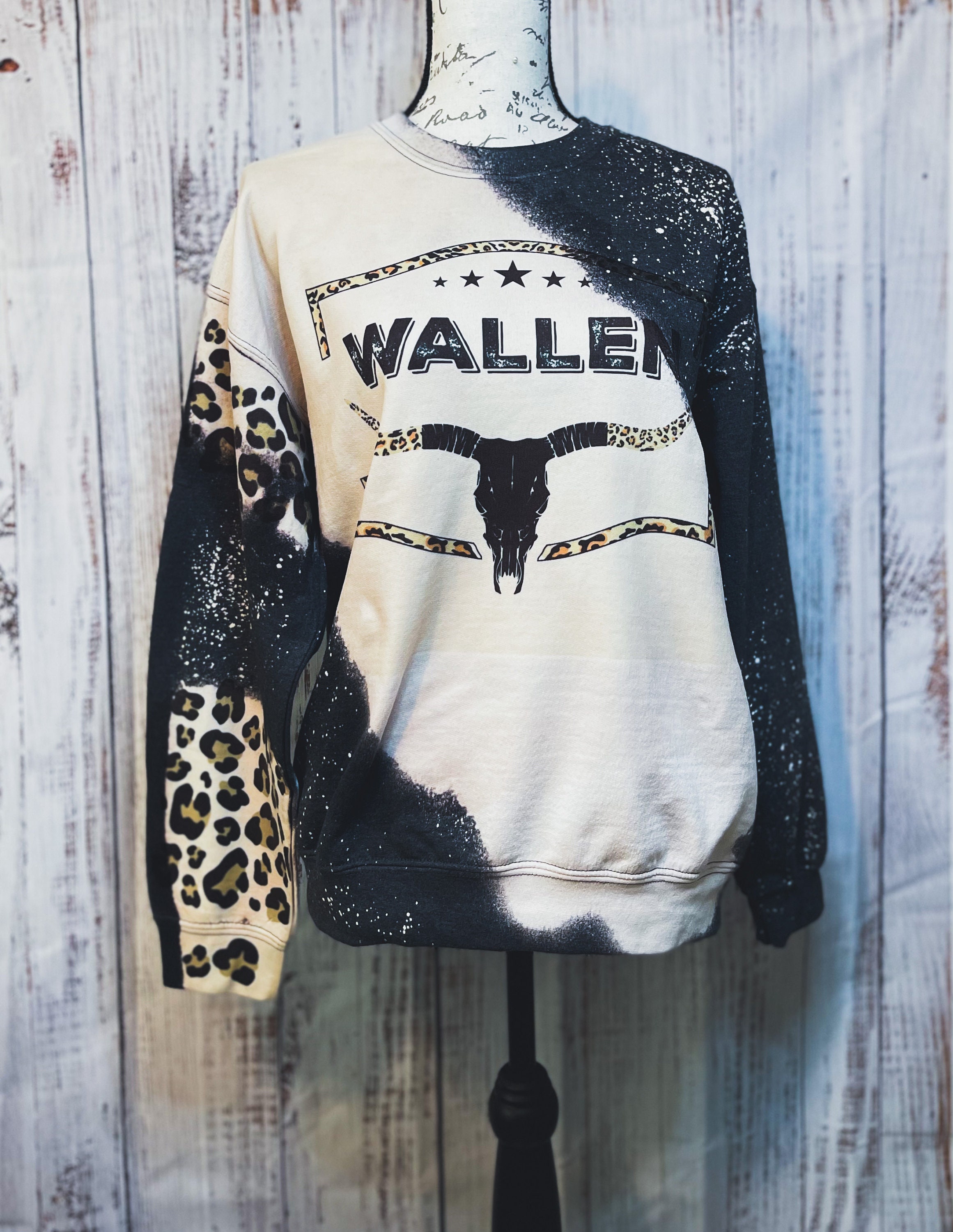 Bleached Sweatshirt With Leopard Sleeves - Etsy