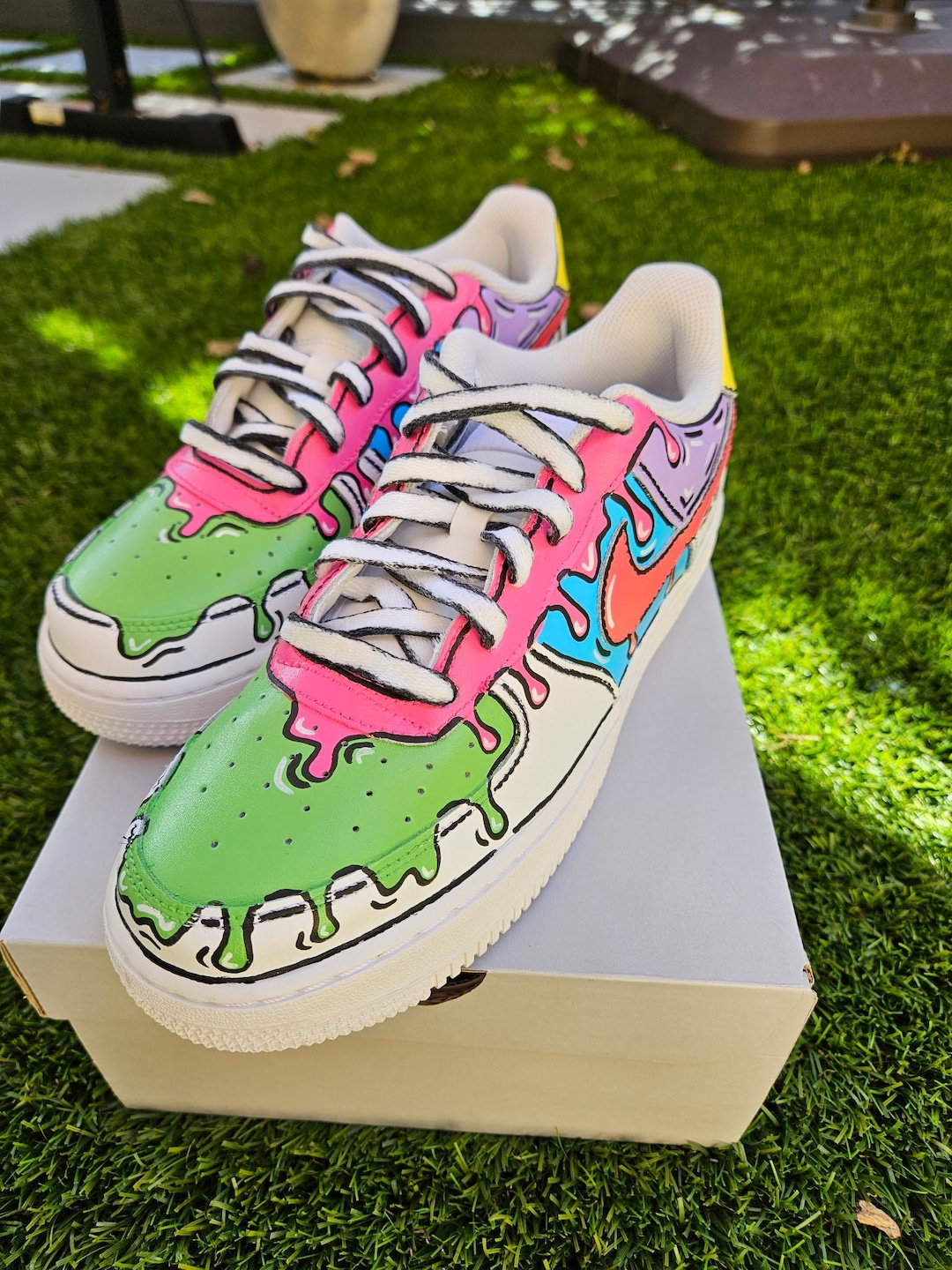 Cartoon Drip Nike Af1s | Custom Hand-painted Sneakers | Colorful Drippy ...