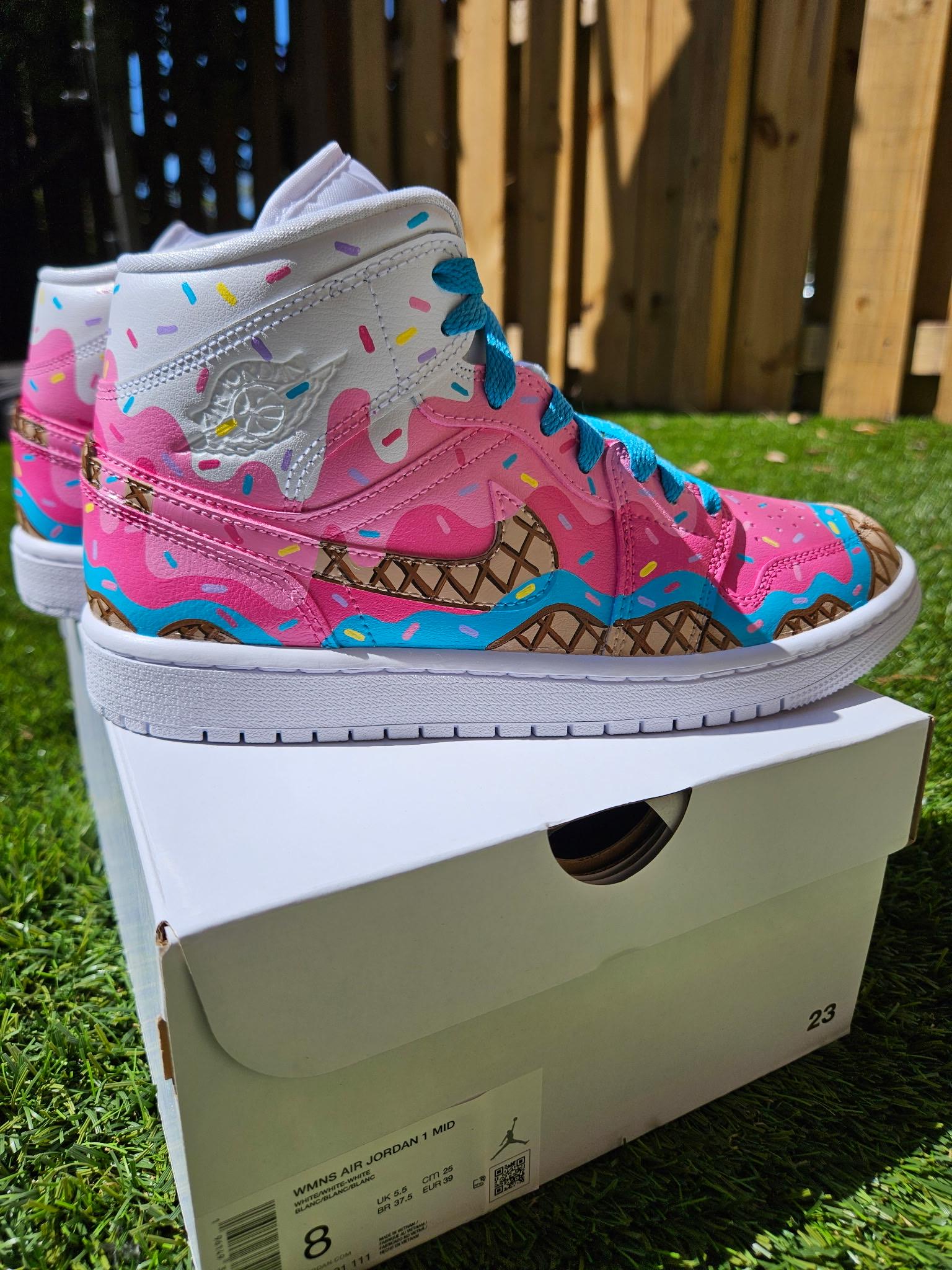 Ice Cream Drip Jordan 1 Mids | Custom Hand Painted Rainbow Sprinkle ...