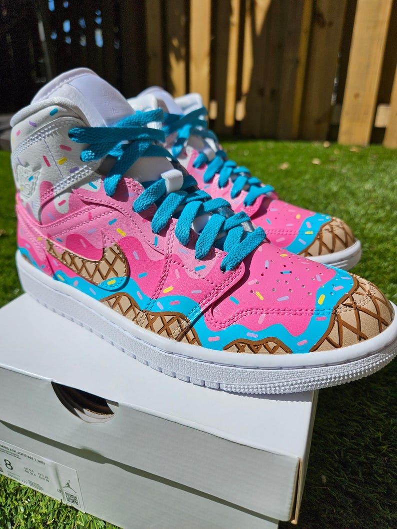 Ice Cream Drip Jordan 1 Mids | Custom Hand Painted Rainbow Sprinkle ...
