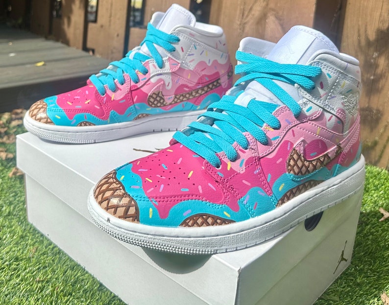 ICE CREAM DRIP Hand Painted Jordan 1 Mids Customizable Sneakers - Etsy