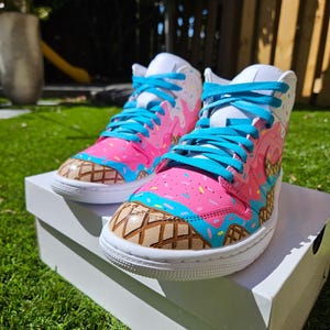 Ice Cream Drip Jordan 1 Mids | Custom Hand Painted Rainbow Sprinkle ...