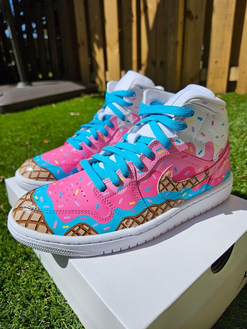 Ice Cream Drip Jordan 1 Mids | Custom Hand Painted Rainbow Sprinkle ...