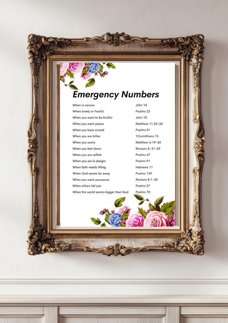 Bible Verse Emergency Numbers Printable | Christian Wall Art ...