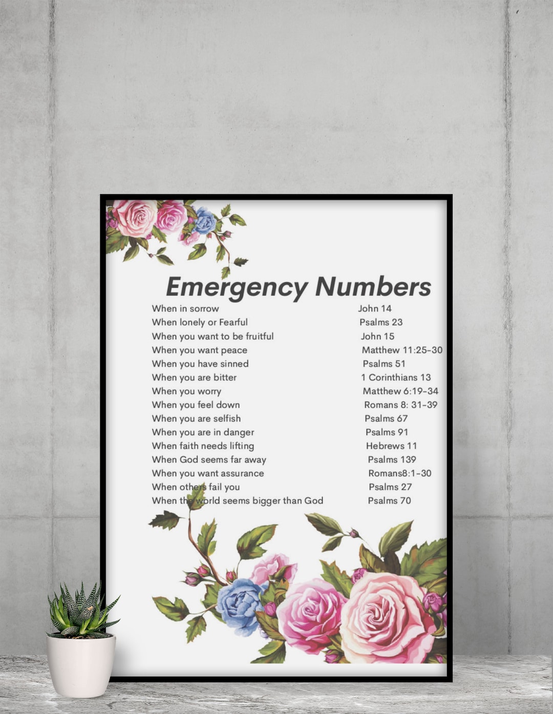 Inspiring Bible Verses | Emergency Numbers Wall Art | Digital Download ...