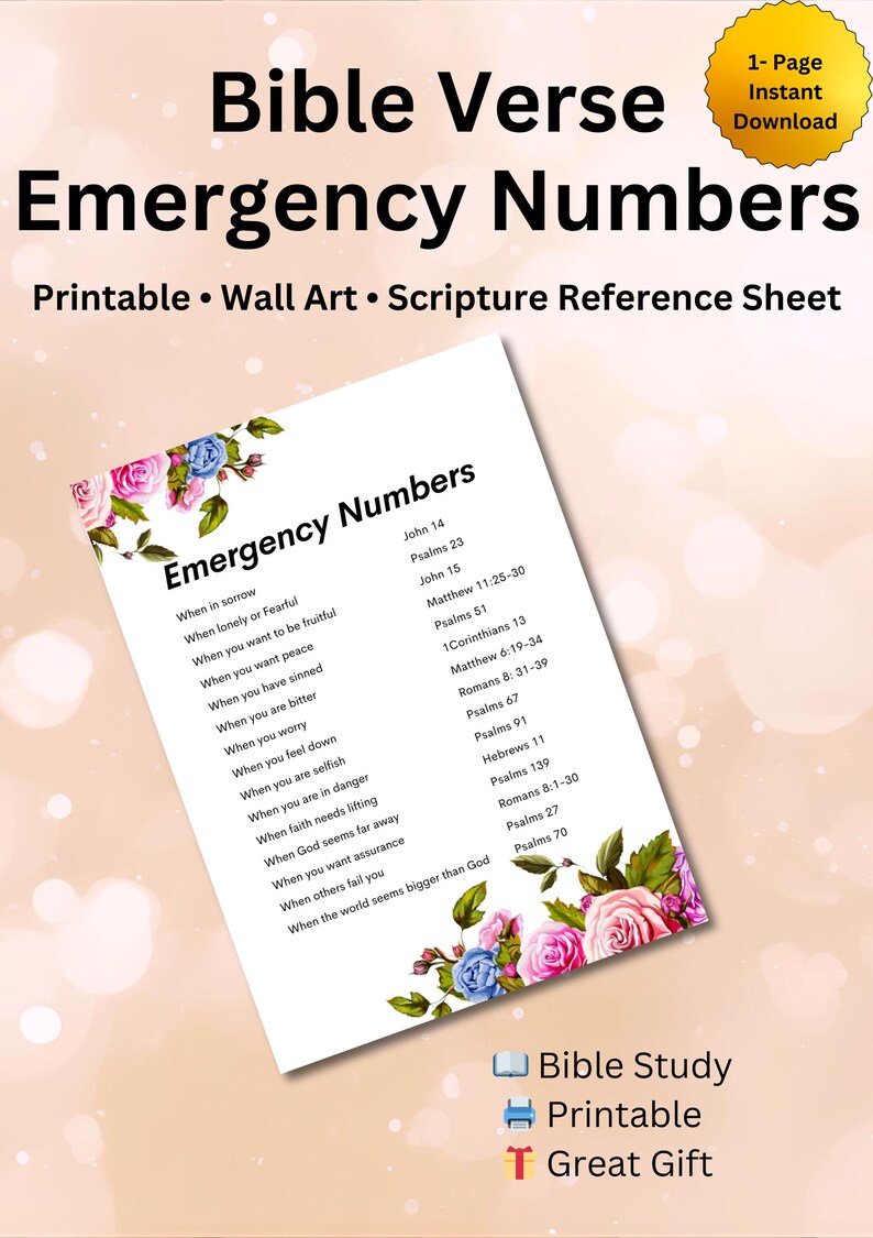 Bible Verse Emergency Numbers Printable | Christian Inspirational ...