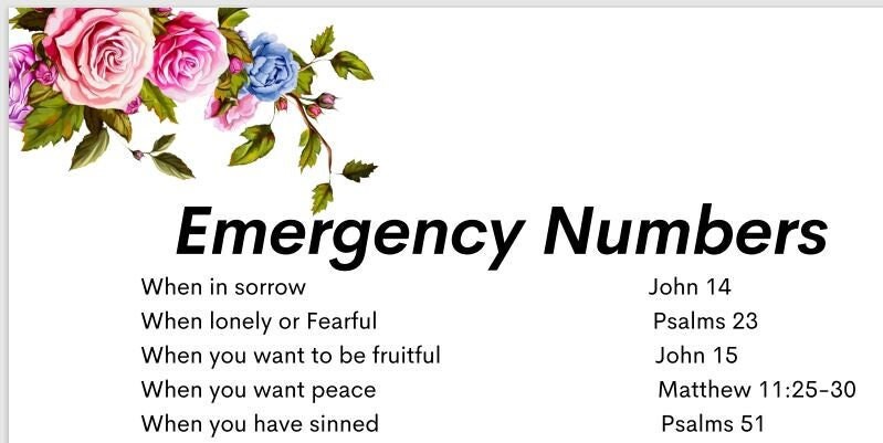 Inspiring Bible Verses | Emergency Numbers Wall Art | Digital Download ...