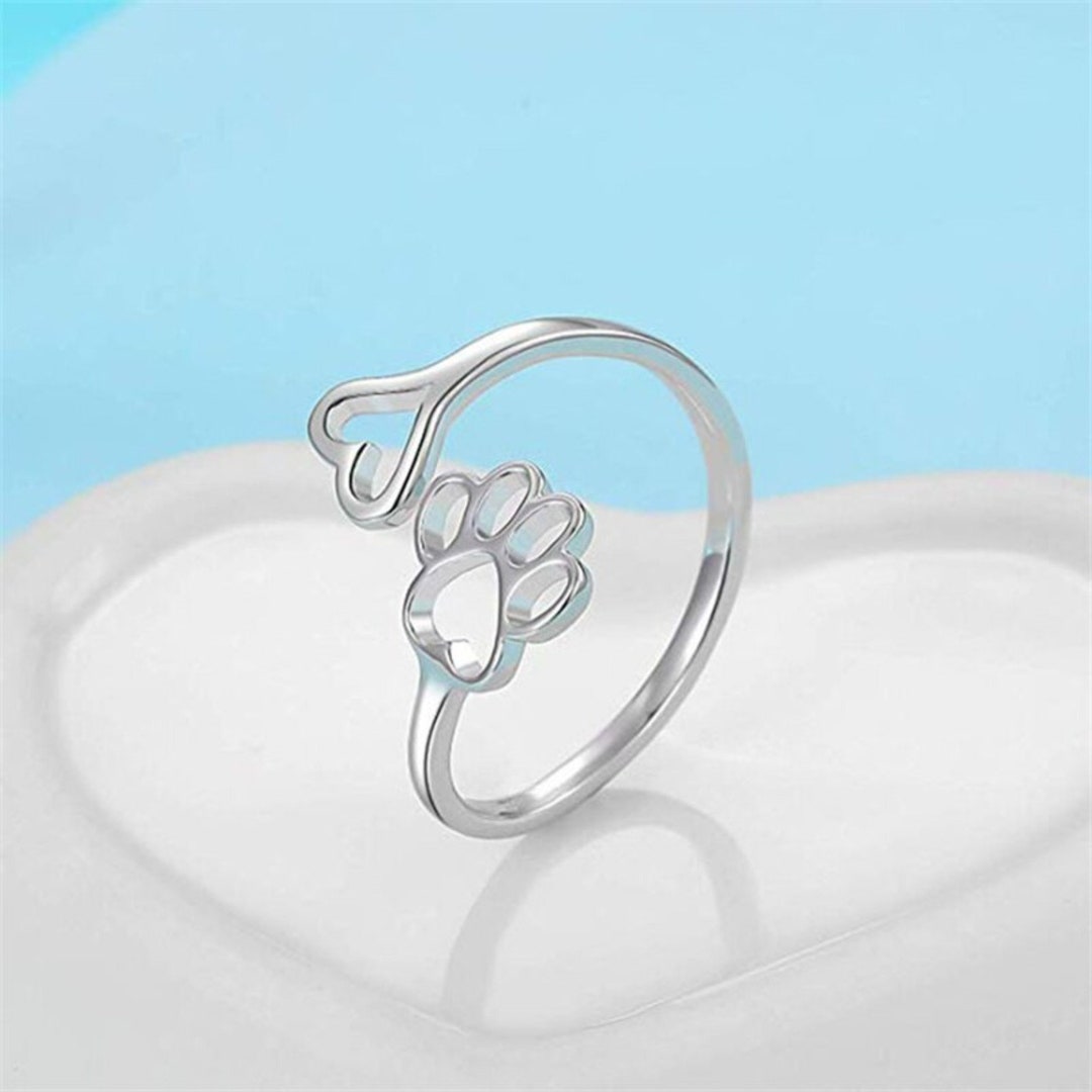 Cute Dog Paw Ring, 316L Cute Dog Footprints Ring, Paw Print Couple ...