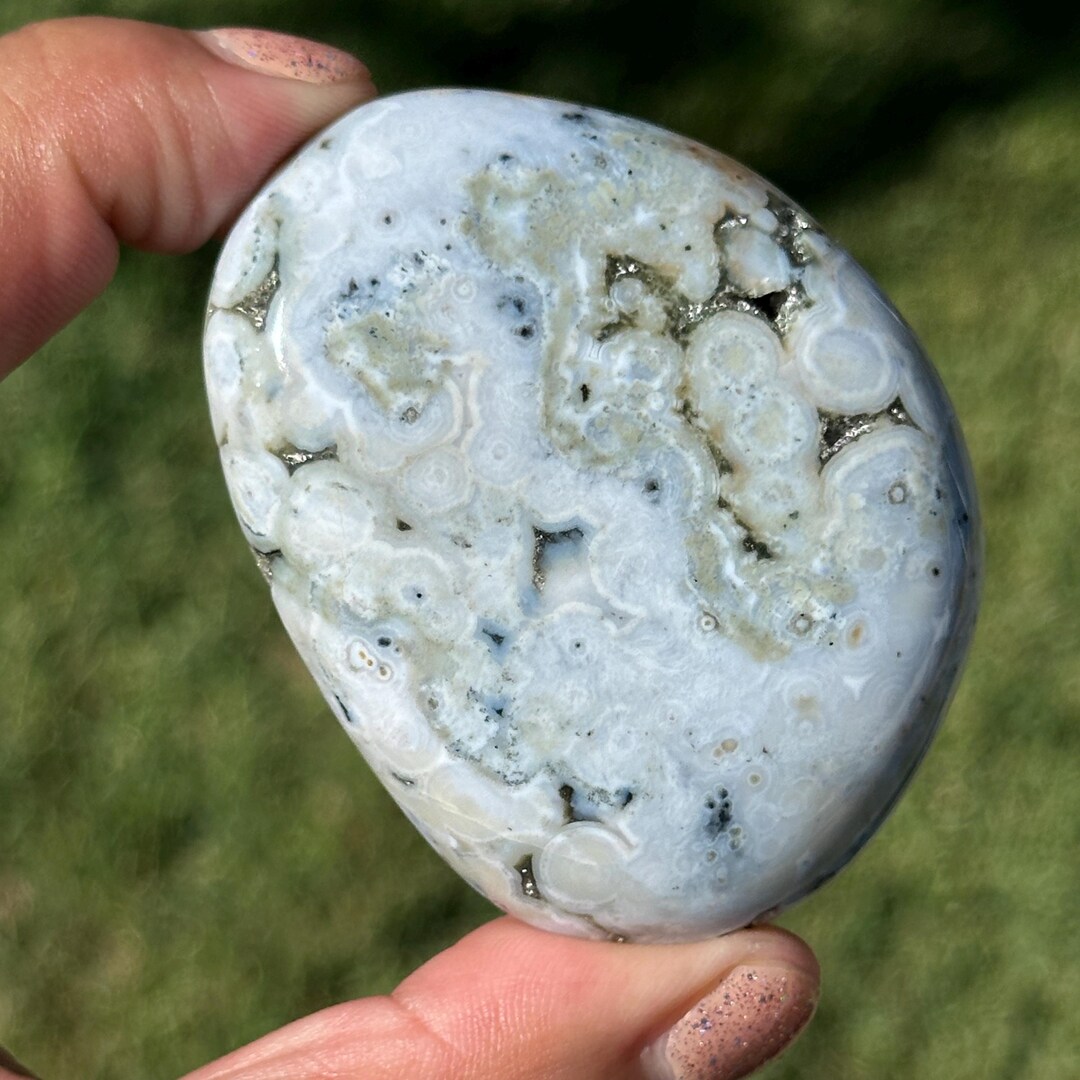 Light Blue Ocean Jasper HQ Palm Stone Orbs Druzy 64mm - Etsy