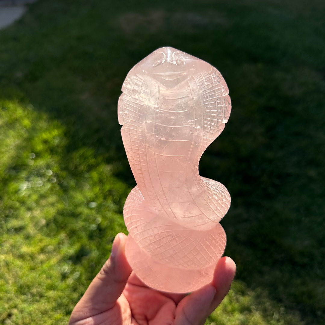 XL Rose Quartz Cobra HQ Gemmy Crystal Carving Gemstone Snake Asterism 1 ...