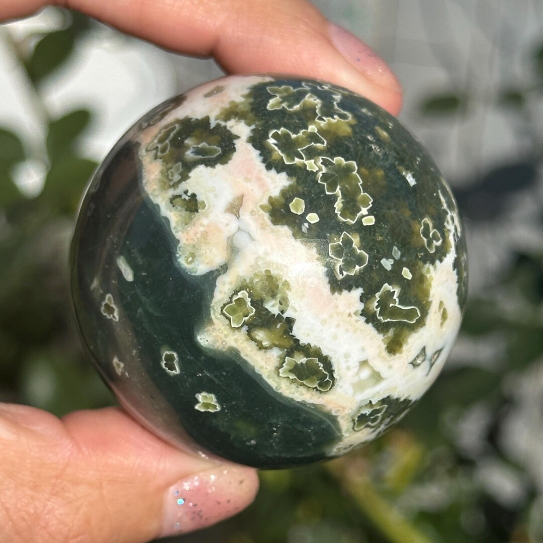 7th Vein Ocean Jasper Sphere HQ Rare Blush Pink Crystal Green Orbs ...