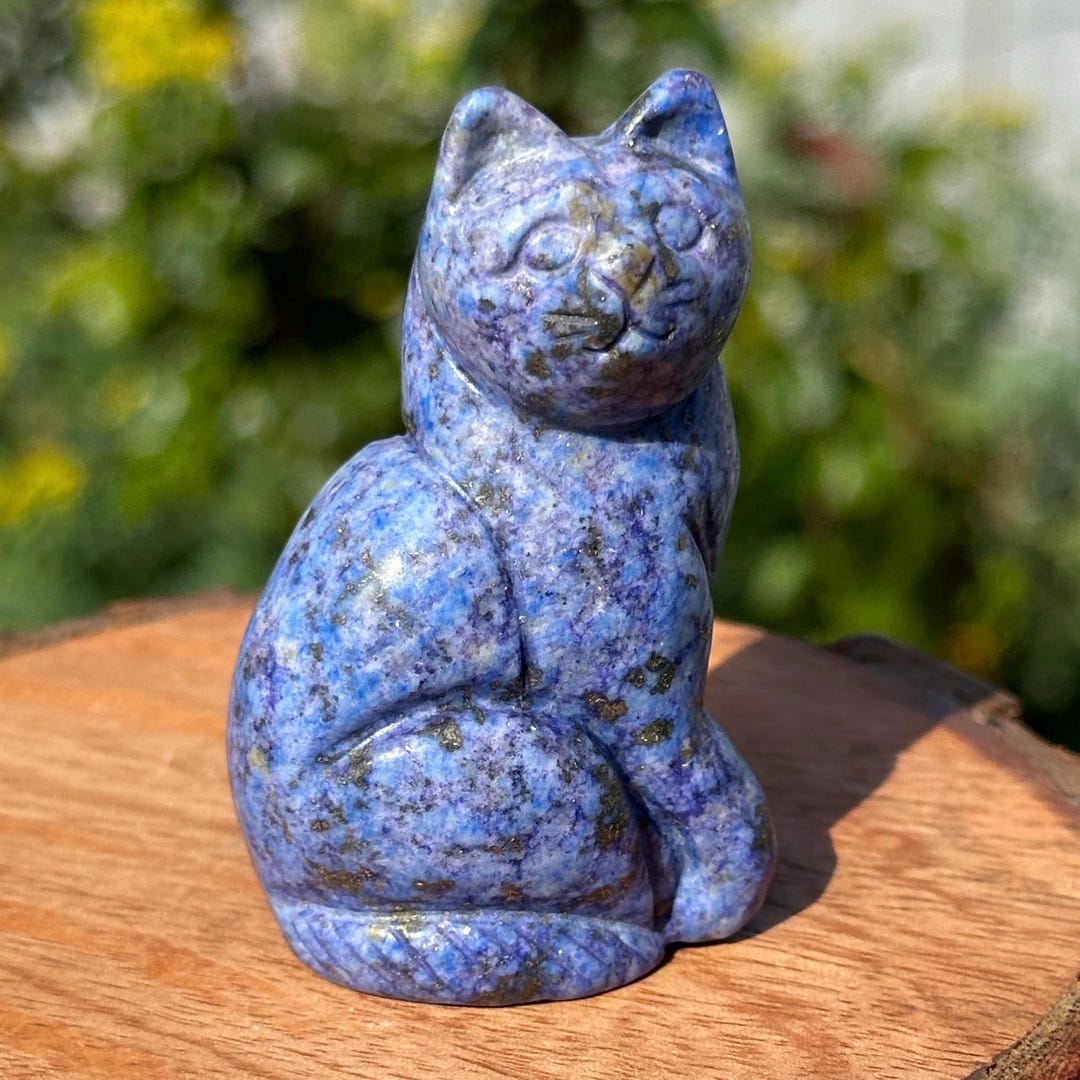 Lapis Lazuli Cat Gemstone Carving Pyrite Inclusions Detailed Crystal ...