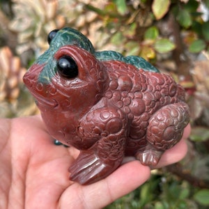 Large OJ Frog Carving Crystal Ocean Sea Jasper Colorful Lucky Toad ...