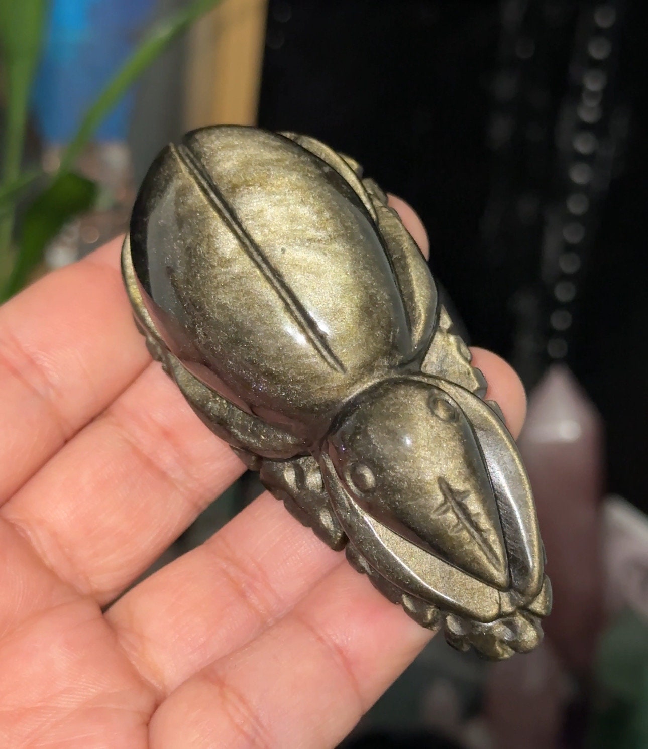 Gold Sheen Obsidian Chunky Beetle HQ Carving Crystal Bug Gemstone Full ...