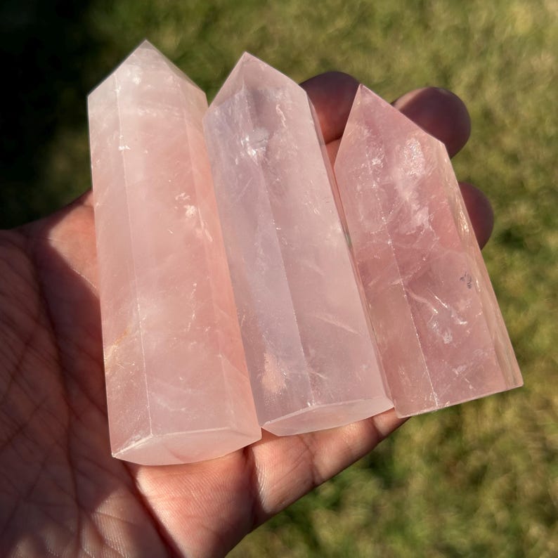 Trio of Rose Quartz Towers Gemmy Pink Crystal Points - Etsy