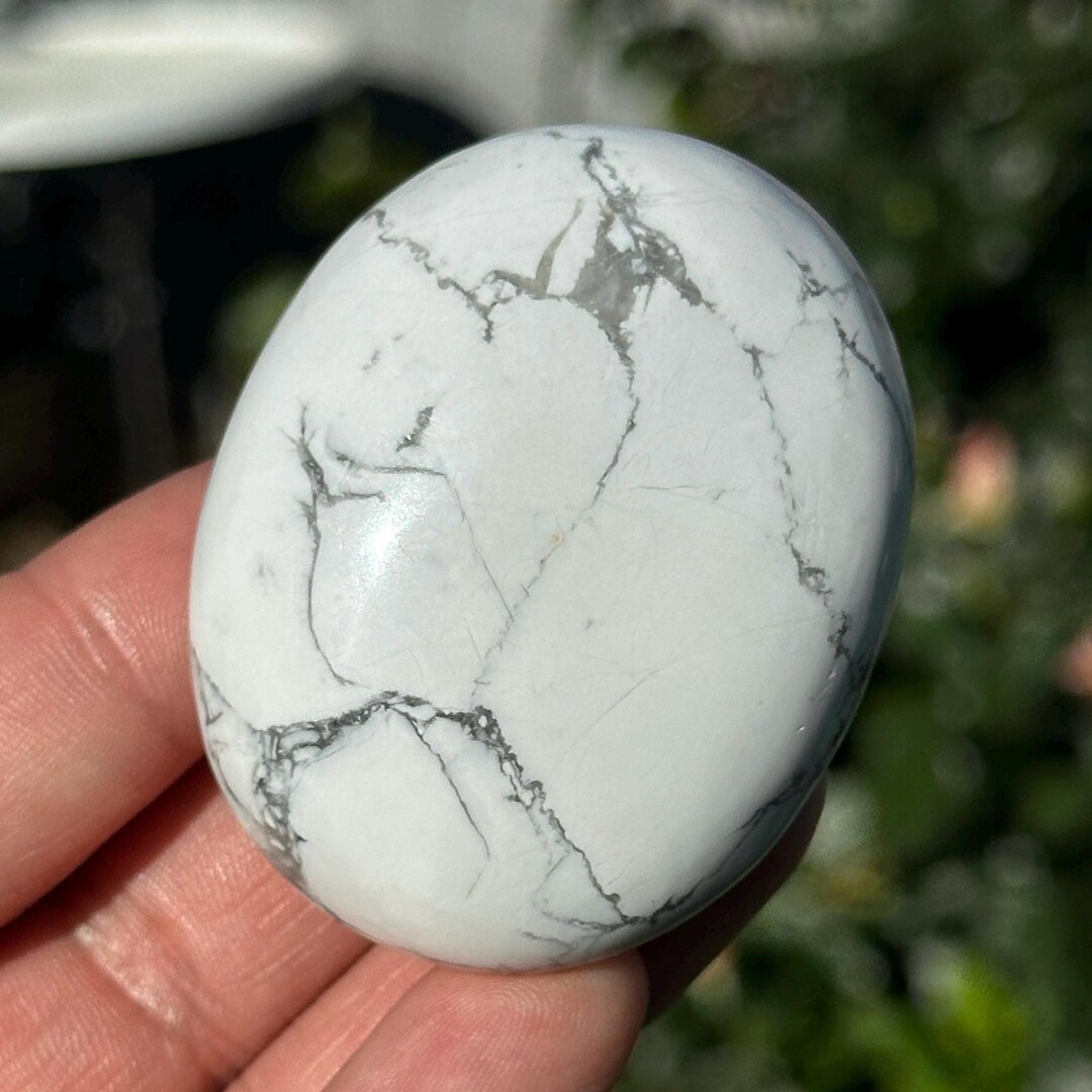 Howlite Palm Stone Crystal | HQ White Gray Webbed Gemstone 56mm - Etsy