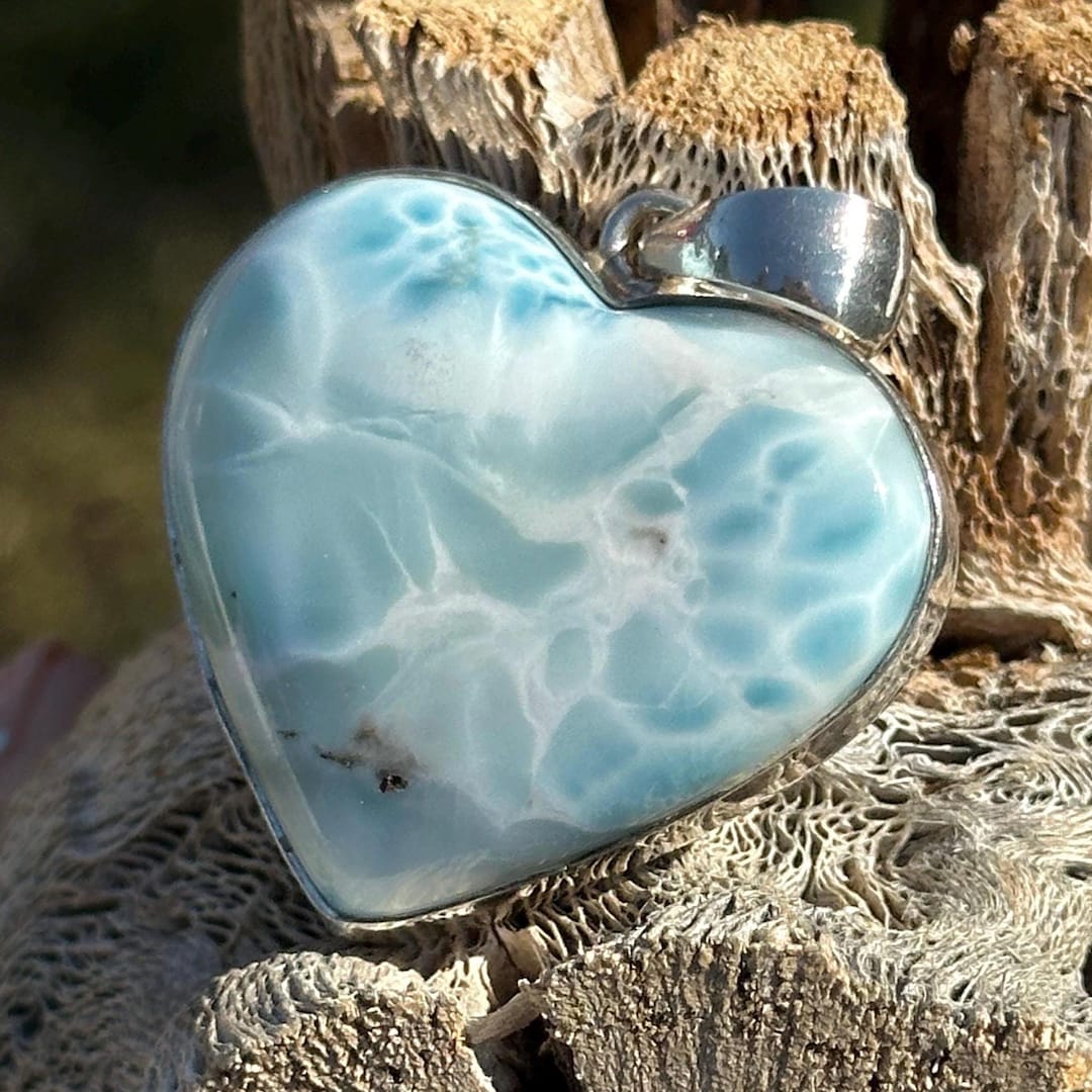 Larimar Heart Pendant .925 Silver HQ Translucent Blue Gemstone ...