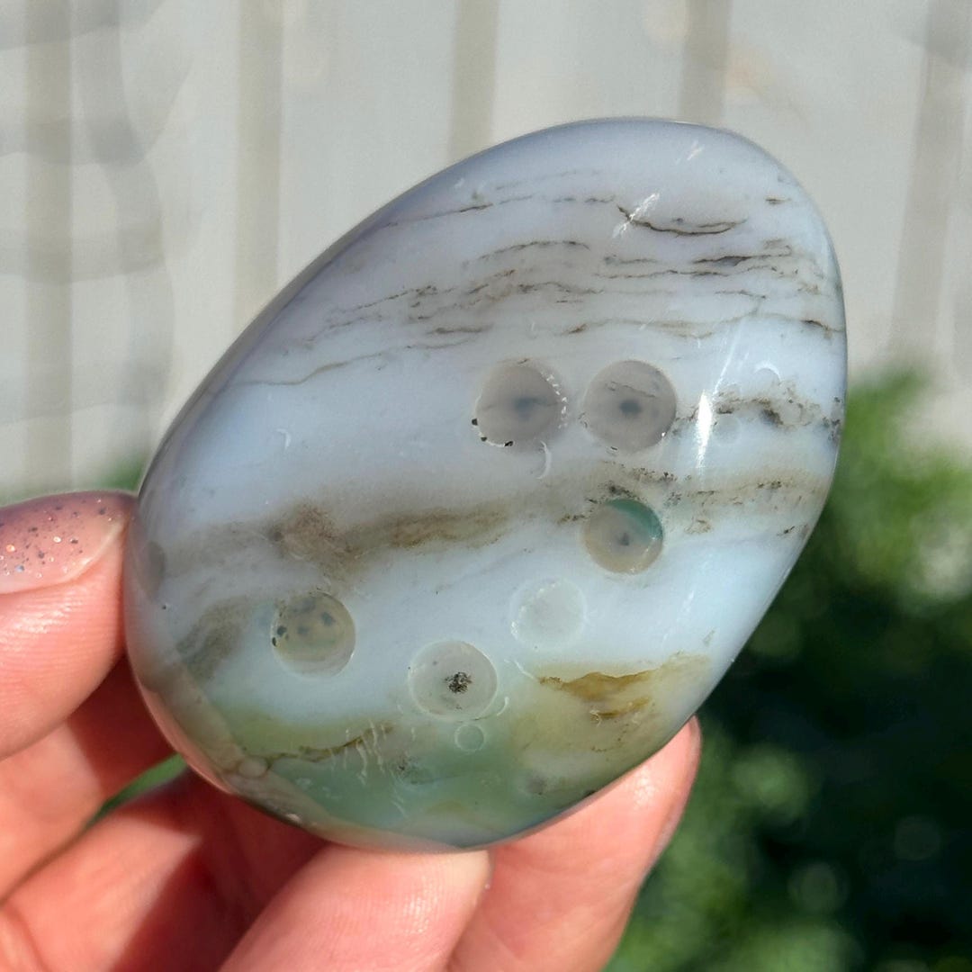8th Vein Ocean Jasper Blue Jelly HQ Palm Stone Fish Eye Floating Orbs ...