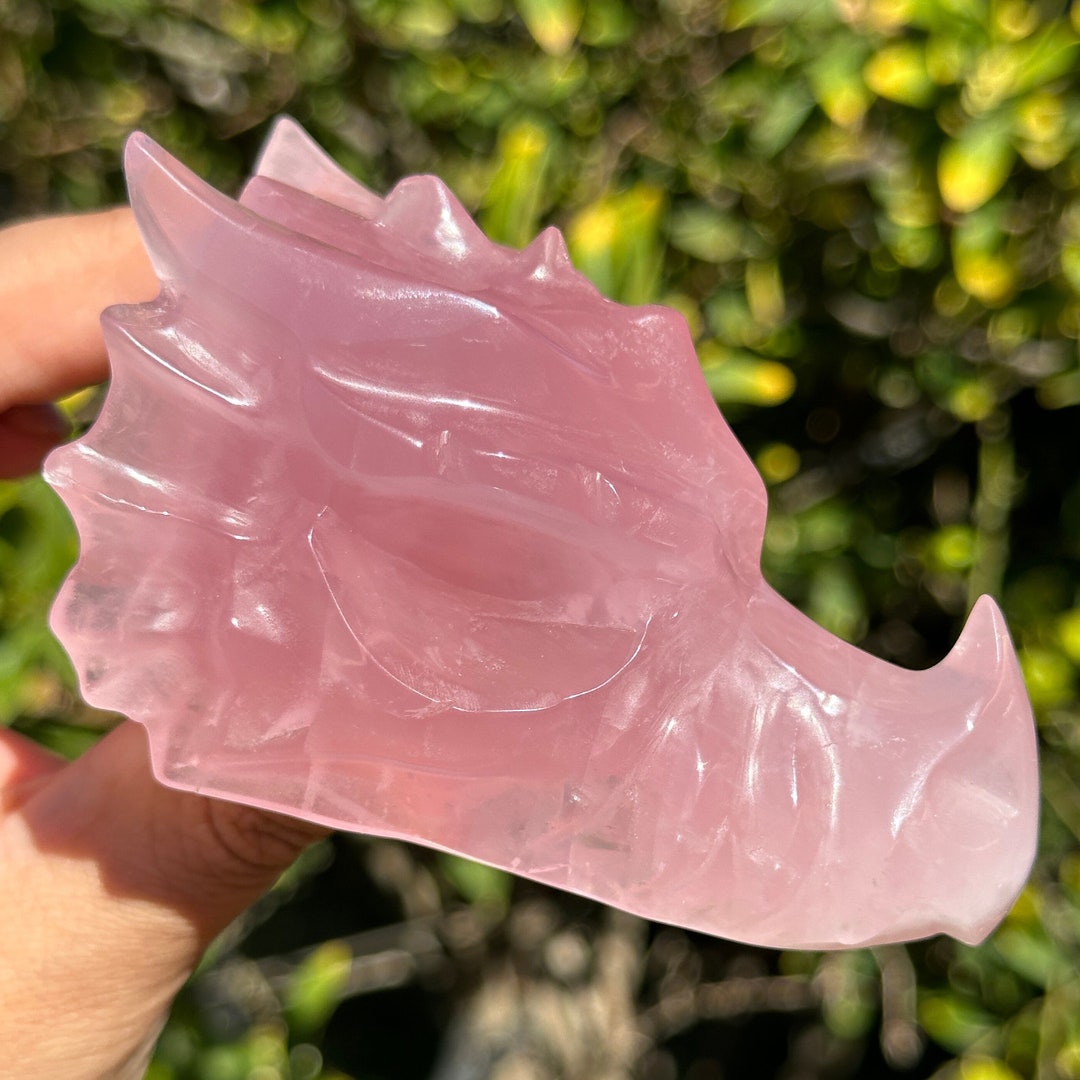 4.4” HQ Pink Gemmy Rose Quartz Dragon Carving Dragons Skull Crystal ...