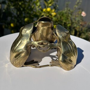 Frog Trio Circle Vintage Brass Crystal Sphere Stand Cute Frogs Large ...