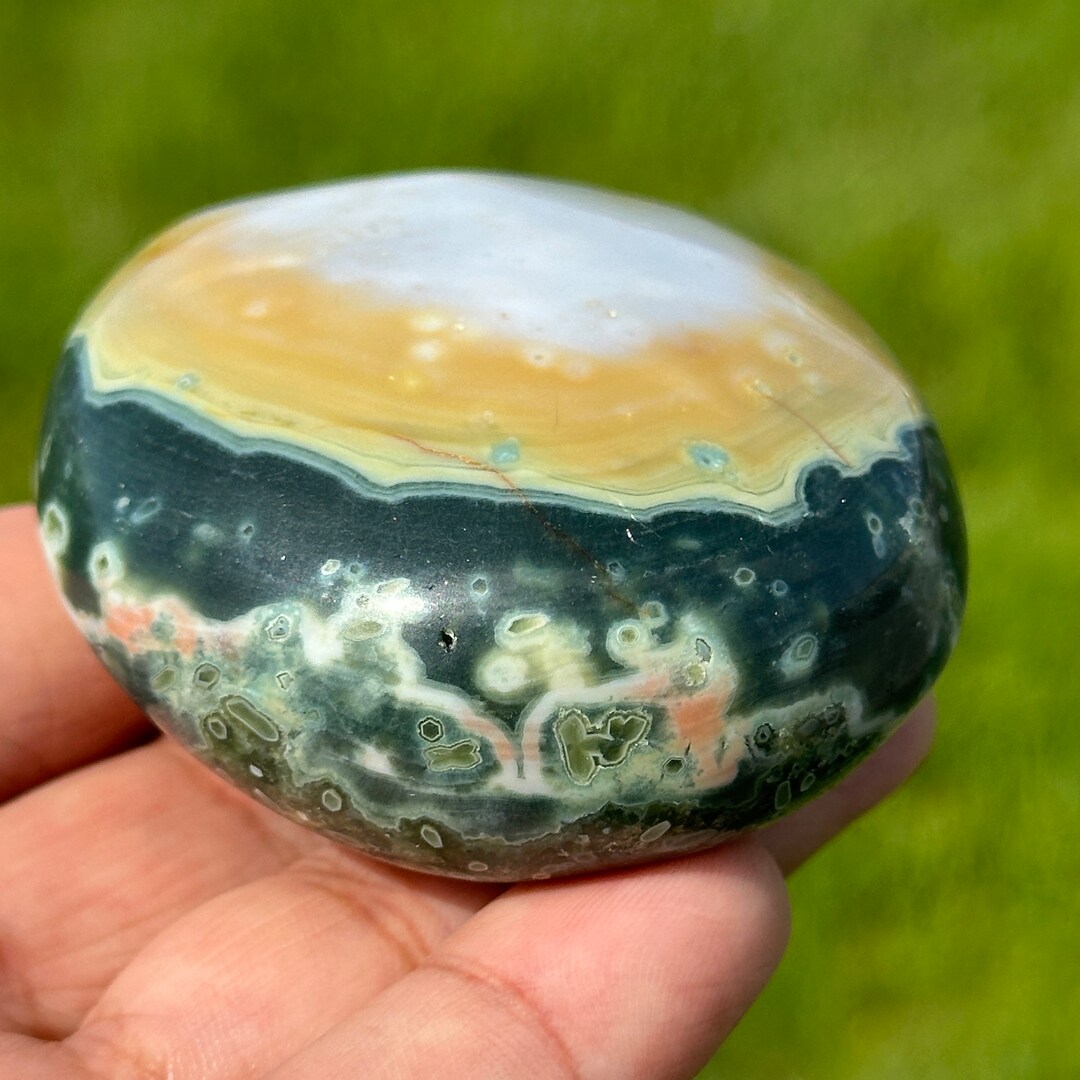 High Grade 7th Vein Ocean Jasper Chunky Palm Stone Crystal Orbs Flowers ...
