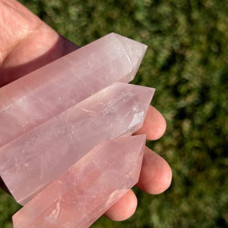 Trio of Rose Quartz Towers Gemmy Pink Crystal Points - Etsy