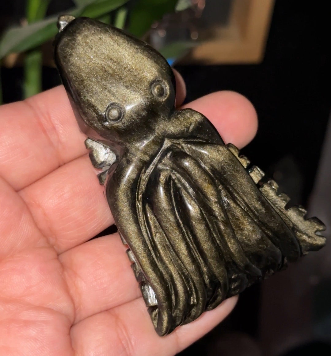 Gold Sheen Obsidian Octopus HQ Carving Crystal Gemstone Full Flash - Etsy